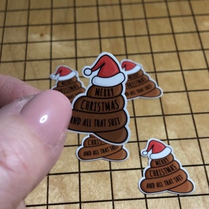 5 MINI Poop Stickers, Poop Emoji, Merry Christmas, Christmas Sticker ...