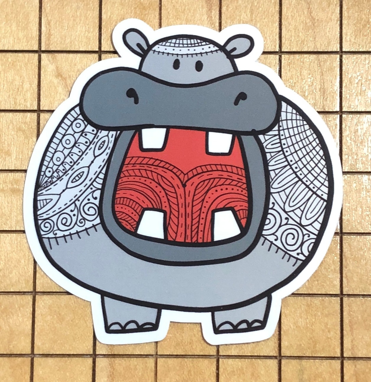 Hippo Sticker, Hippo Decal, Hippo Label, Waterproof Vinyl, Big Mouth ...
