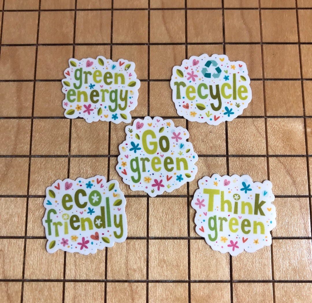 5 MINI Earth Day Stickers, Think Green, Go Green, Recycle, Eco Friendly ...