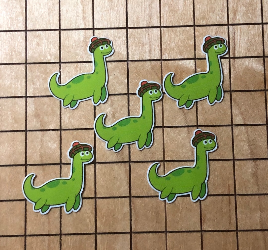 5 MINI Loch Ness Monster Stickers, Friend Gift, Plaid Hat, Tiny Decal ...