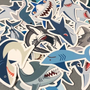 20 Assorted Shark Sticker Set, Shark Sticker Pack, Tumbler Decal, Water ...
