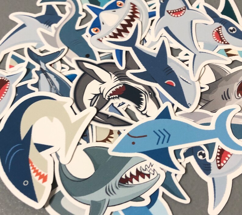 20 Assorted Shark Sticker Set, Shark Sticker Pack, Tumbler Decal, Water ...