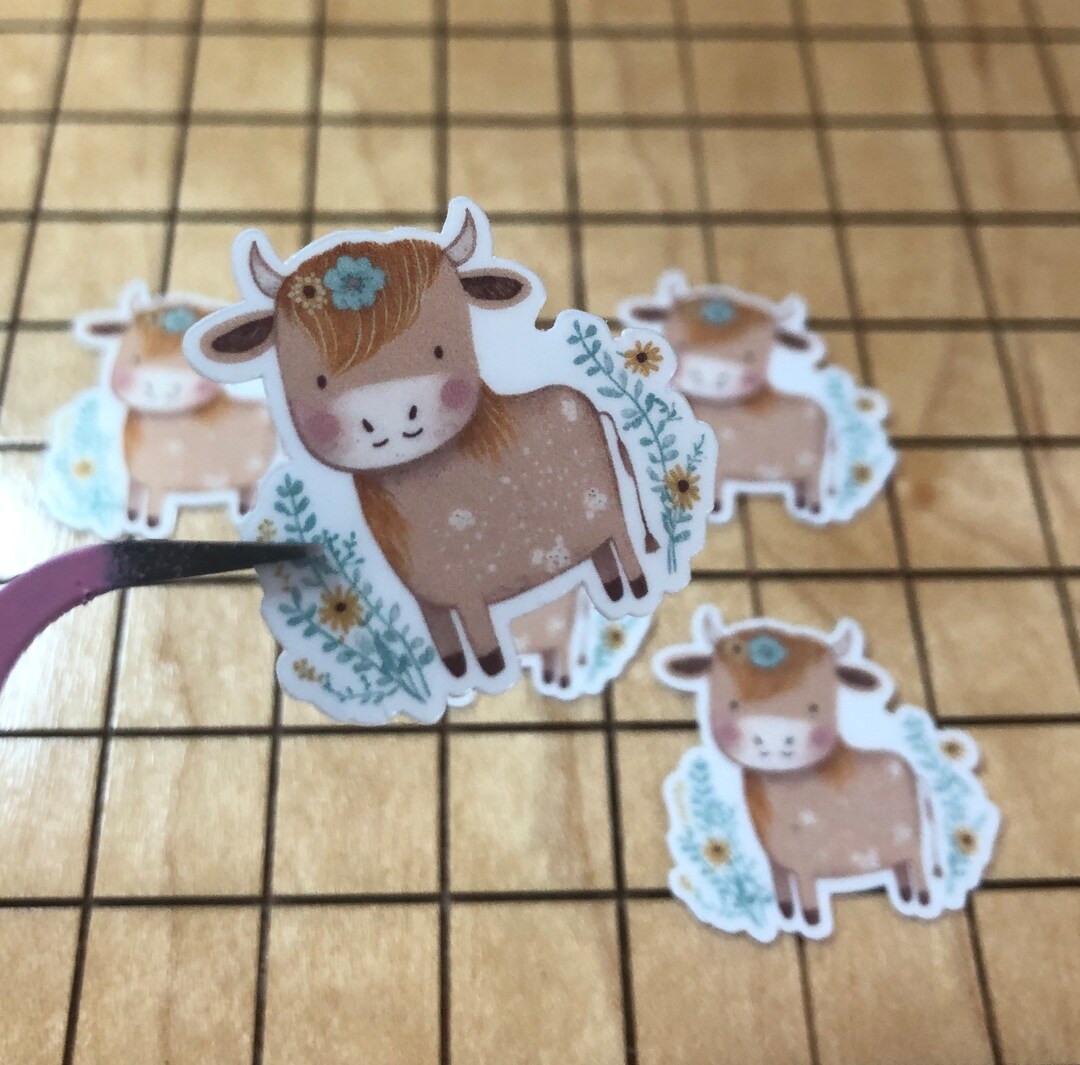 5 MINI Highland Cow Stickers, Cow Decal, Waterproof Sticker, Water ...