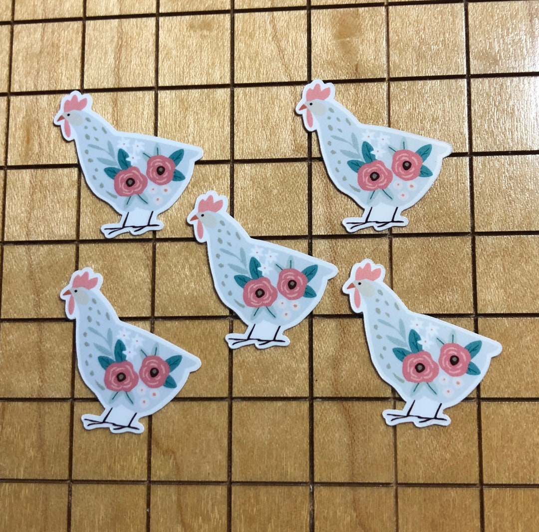 5 MINI Chicken Stickers, Chicken Decal, Light Blue Flowers, Phone Case ...