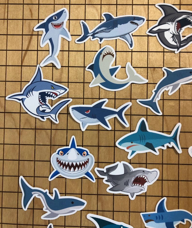 20 Assorted Shark Sticker Set, Shark Sticker Pack, Tumbler Decal, Water ...