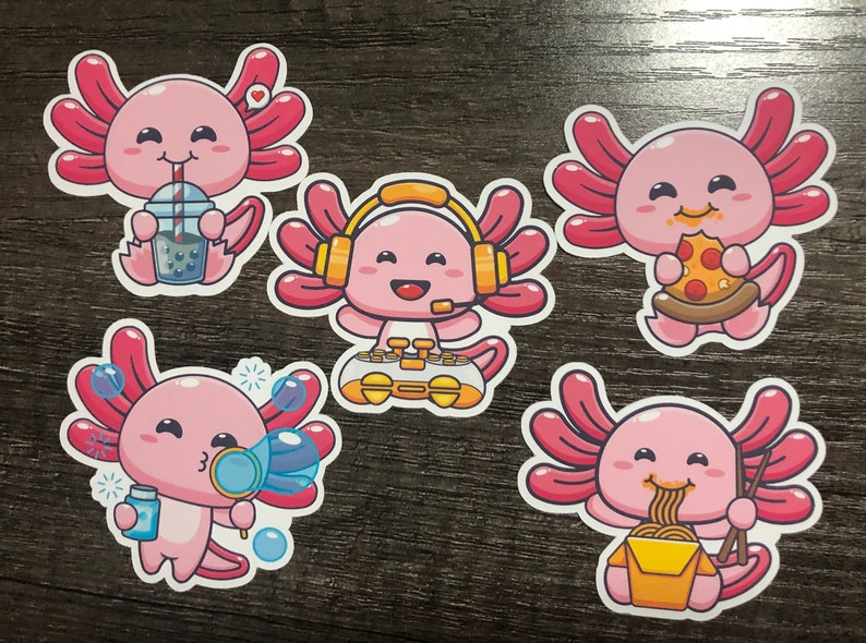 Kawaii Axolotl Sticker Set, Laptop Decals (set of 5) - Etsy