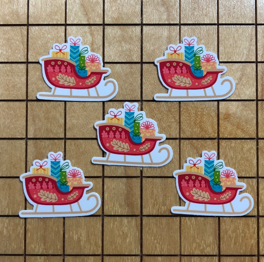 5 MINI Sleigh Stickers, Christmas Sticker, Santa Sticker, Sled Sticker ...