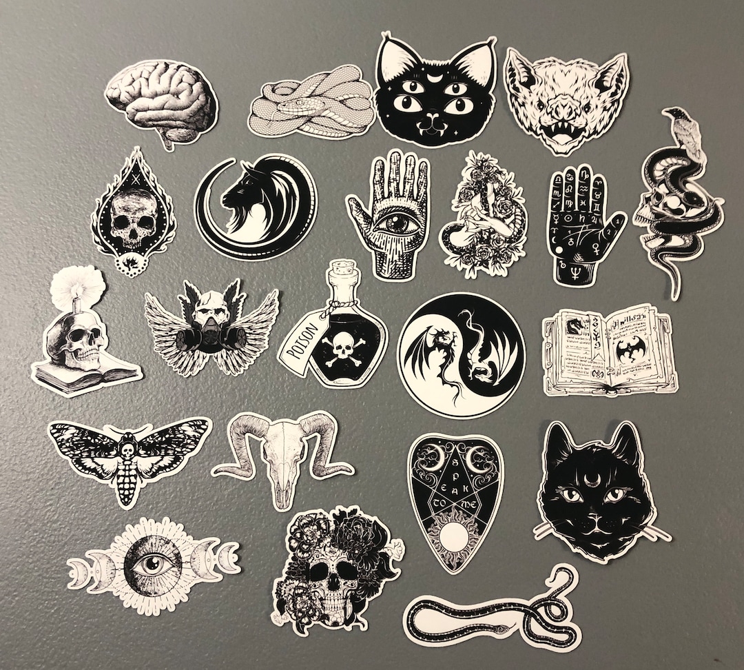 20 Goth Stickers, Goth Sticker Pack, Black and White Stickers, Water ...