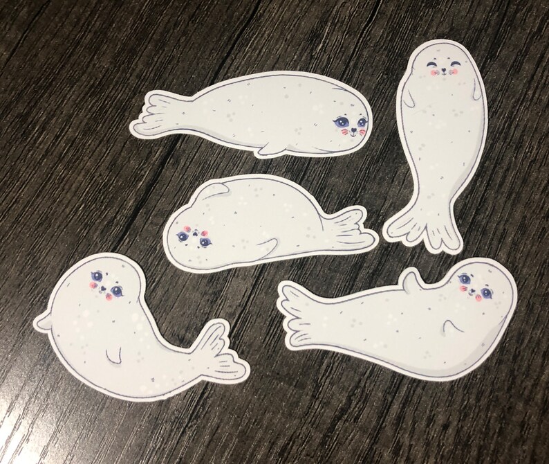5 Harp Seal Sticker Set, Arctic Animal, Seal Pup Decal, Cute Seal ...