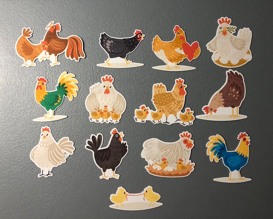 12 Chicken Stickers, Sticker Pack, Chicken Decal, Chicken Gift, Phone ...
