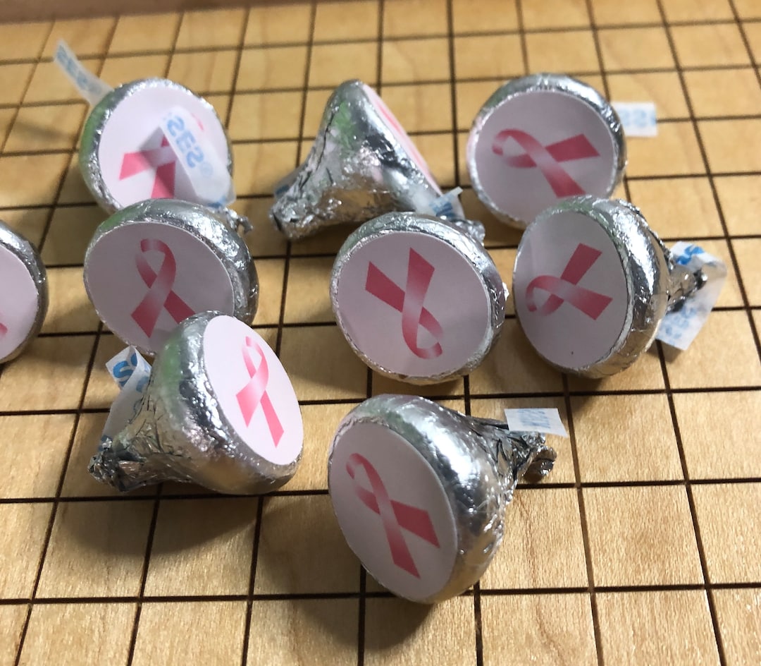 Pink Ribbon Stickers for Chocolate Kisses, Kiss Stickers, Breast Cancer ...