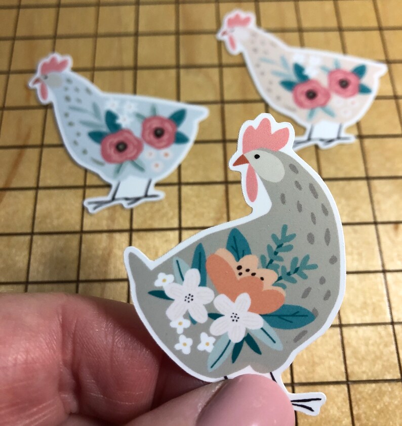 3 Chicken Stickers, Chicken Decal, Flower Sticker, Pretty Chickens ...