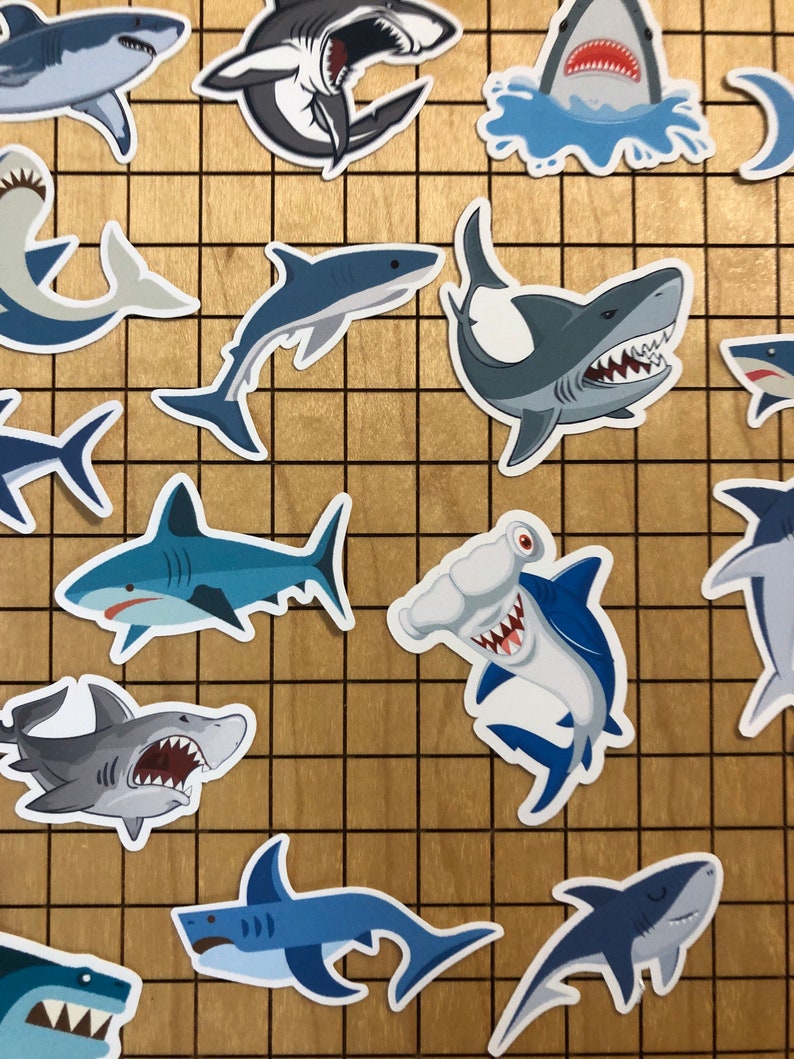 20 Assorted Shark Sticker Set, Shark Sticker Pack, Tumbler Decal, Water ...