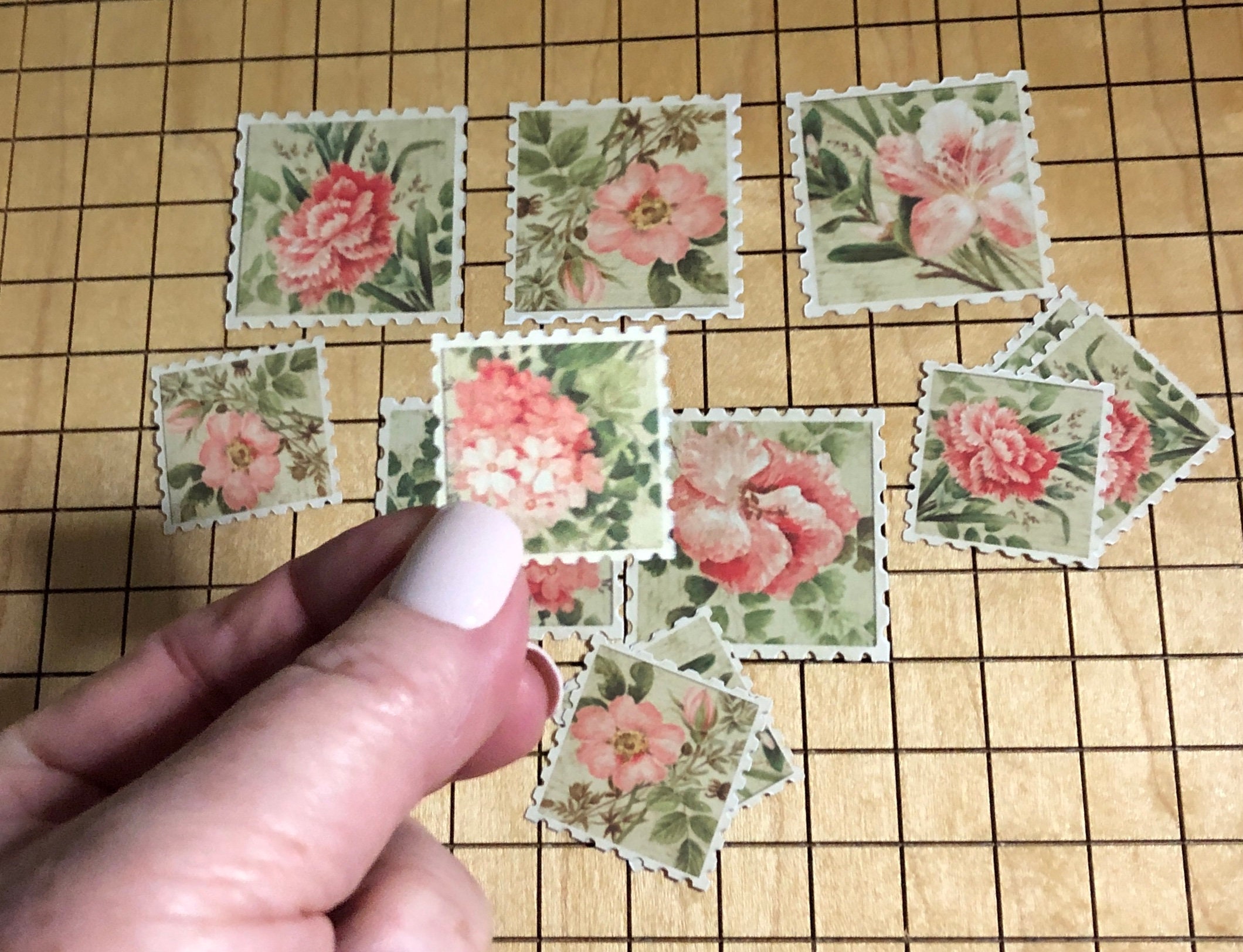15 Vintage Flower Stamps Sticker Set, Shabby Chic Stickers, Vintage ...