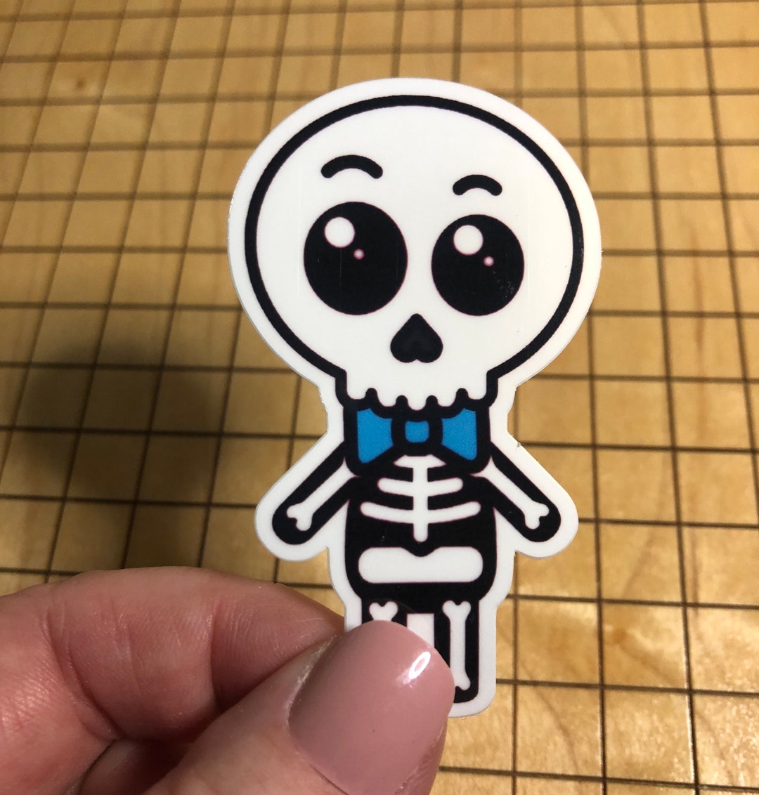 Skeleton Sticker, Skeleton With Blue Bow Sticker, Skeleton Decal ...