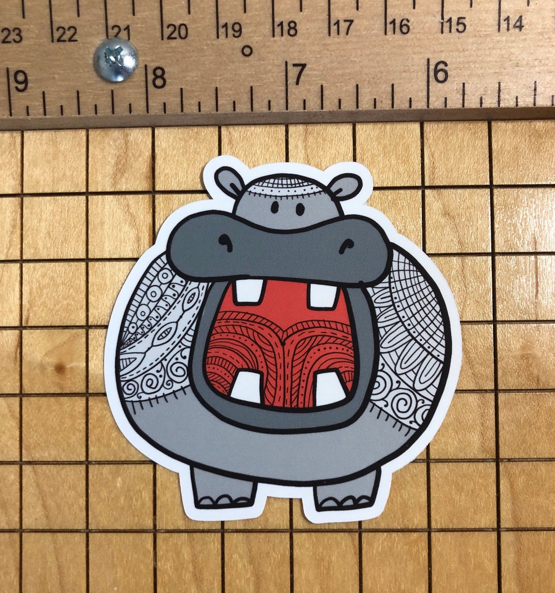 Hippo Sticker, Hippo Decal, Hippo Label, Waterproof Vinyl, Big Mouth ...