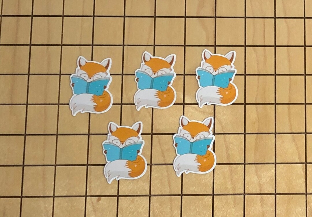 5 MINI Fox Stickers, Fox Reading a Book, Book Decal, Tiny Sticker ...