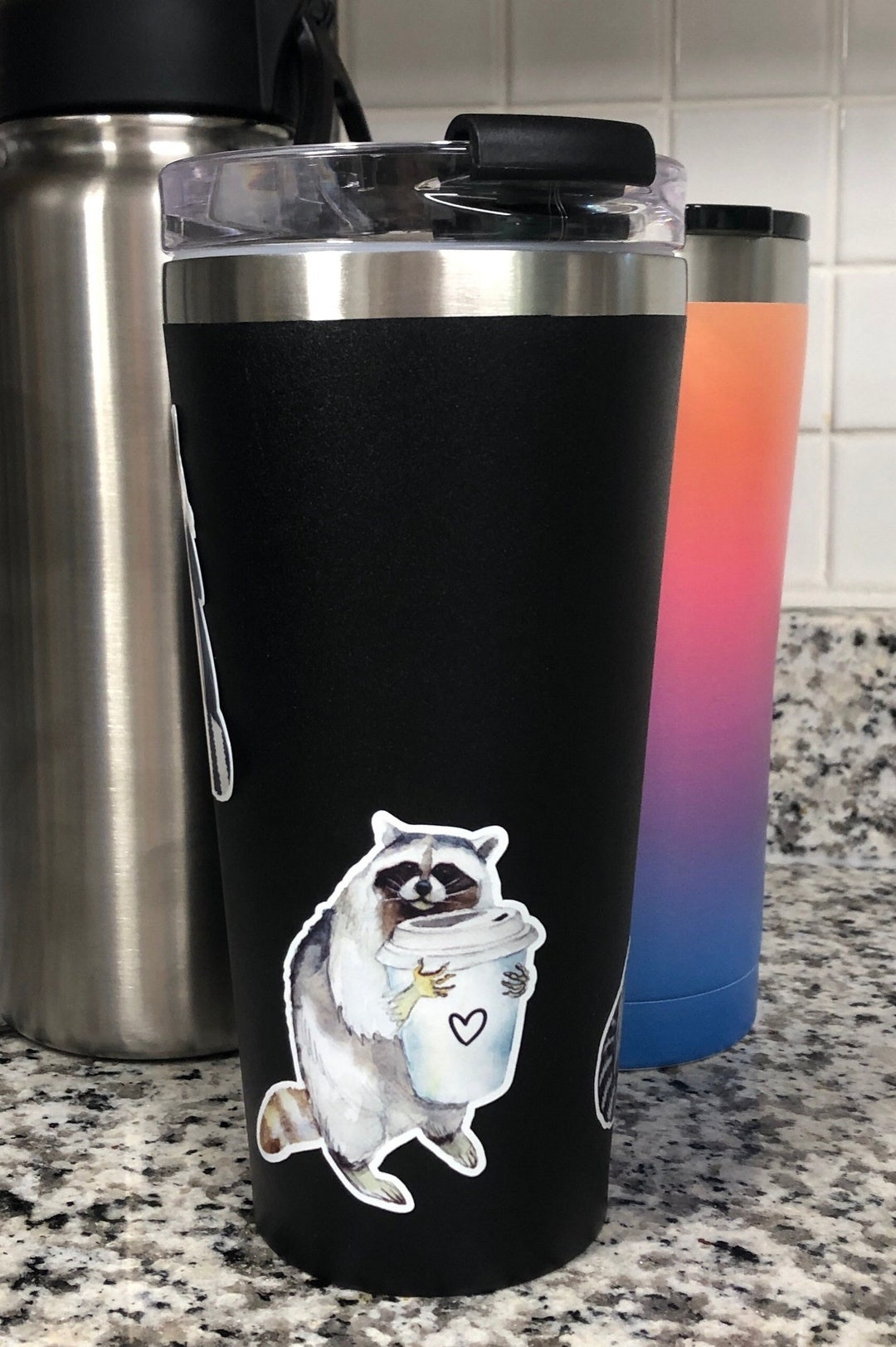 Raccoon Sticker, Raccoon With Coffee, Raccoon Decal, Funny Decal ...