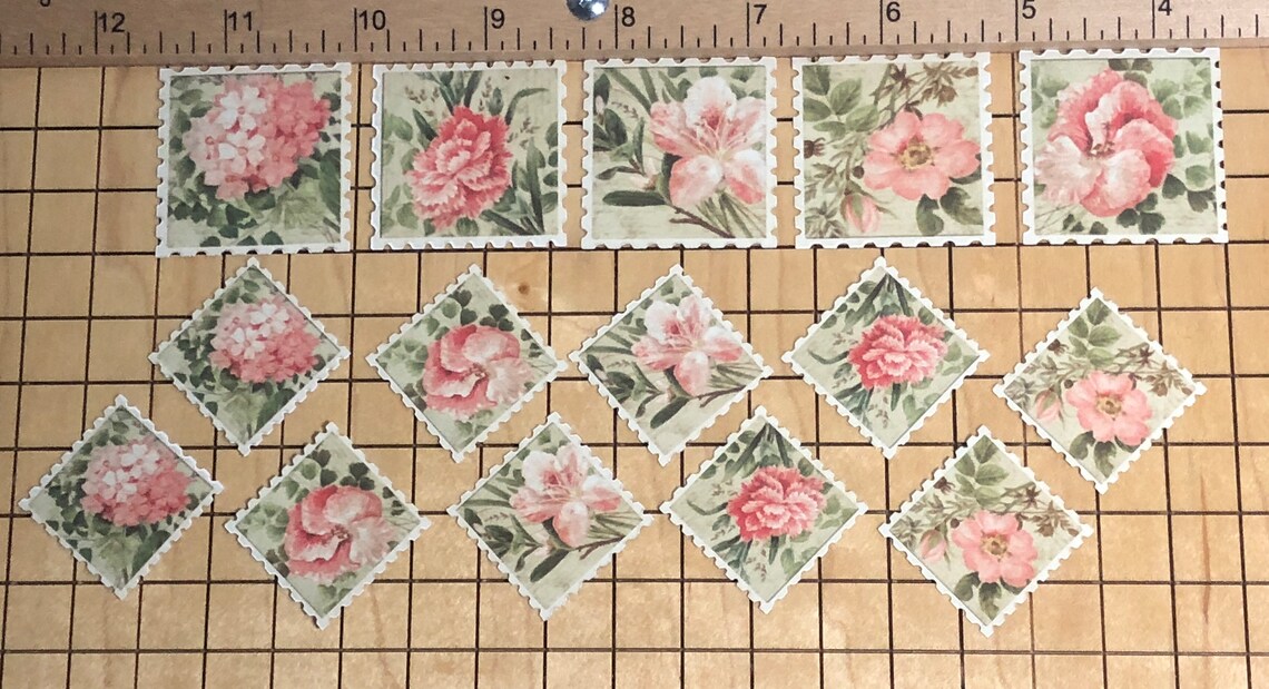 15 Vintage Flower Stamps Sticker Set, Shabby Chic Stickers, Vintage ...