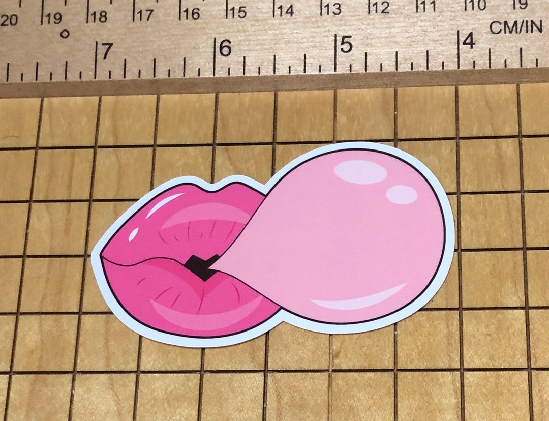 Lips and Bubble Gum Sticker, Lip Sticker, Mouth Sticker, Bubble Gum ...