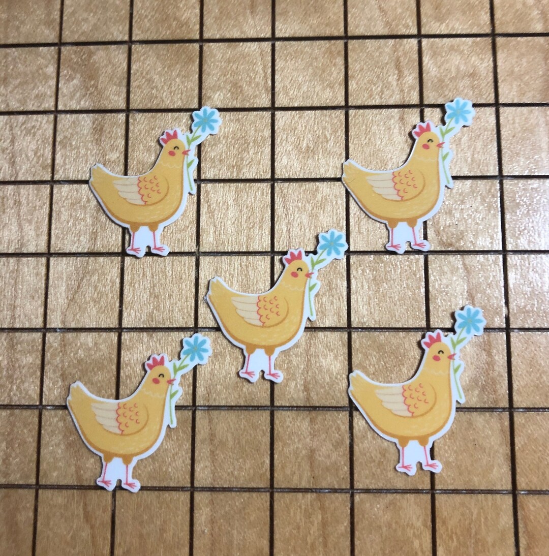 5 MINI Chicken Stickers, Mini Stickers, Chicken With Flower, Chicken ...