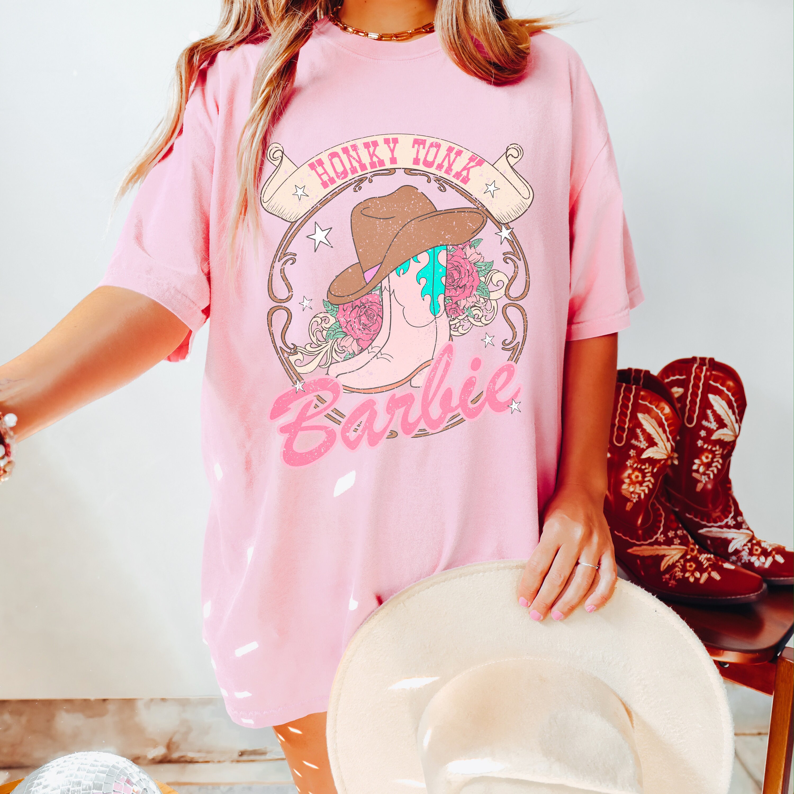 Honky Tonk Barb Tshirt Western Pink Doll Tee Retro Cowgirl T-shirt ...