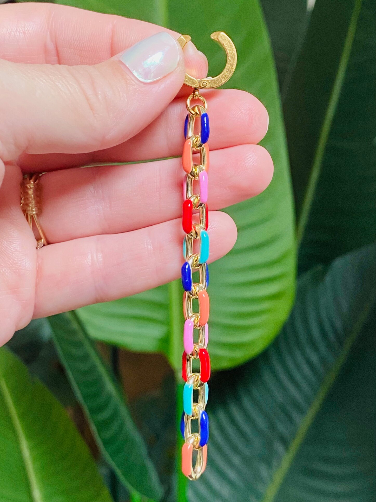 No-poke Rainbow Enamel Chunky Chain Drop Earrings (hypoallergenic) - Etsy