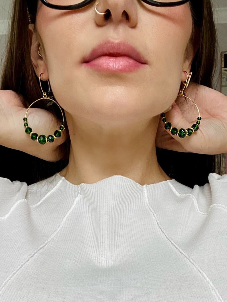 Emerald Goddess Beaded Hoop Earrings (hypoallergenic) - Etsy