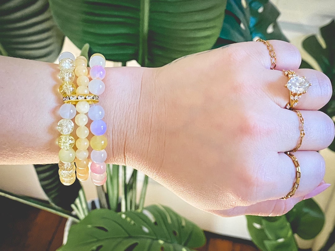 Fairy Sparkle Beaded Triple Stack Bracelet in Canary Yellow - Etsy