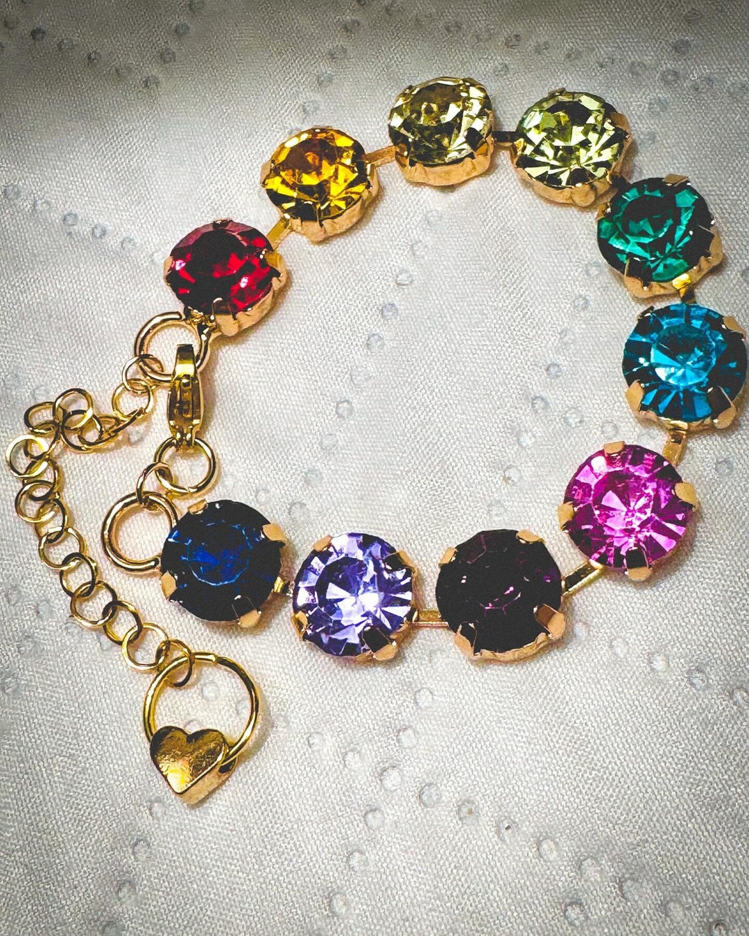 Rainbow Jewels & Golden Heart Bracelet - Etsy