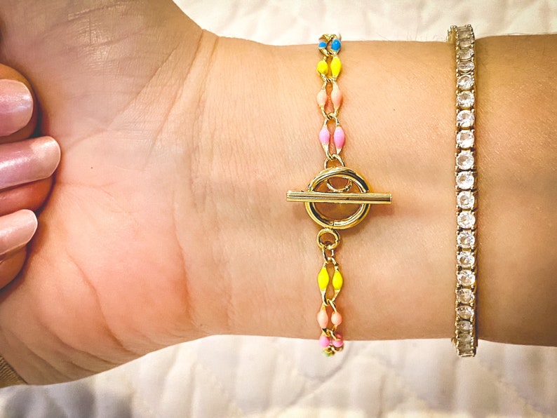 Neon Rainbow Enamel Flat Link Custom Bracelet - Etsy