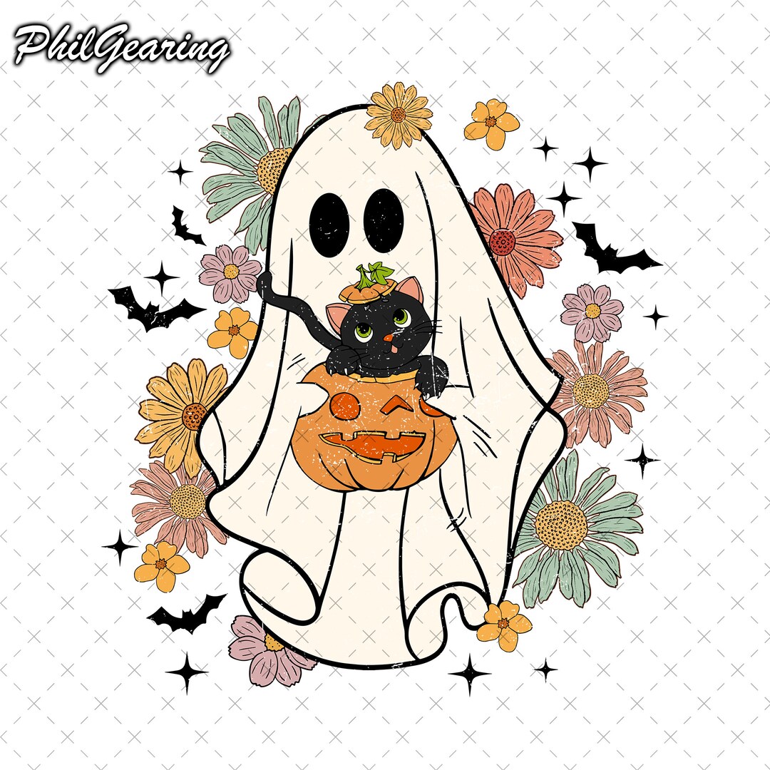 Cute Ghost With Black Cat Halloween Png Cat Halloween Png - Etsy