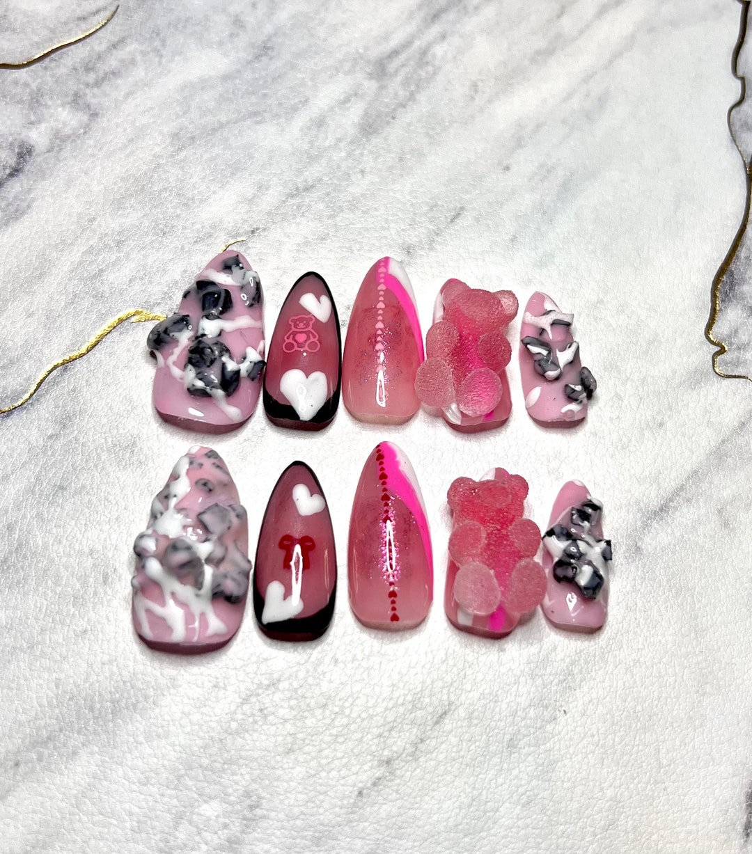 Sweet Candy Press on Nailsvalentines Day Valentines Day Nailsnail Set ...