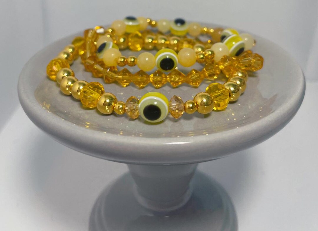Yellow Turkish Evil Eye Stack Bracelet (health and Concentration) With ...