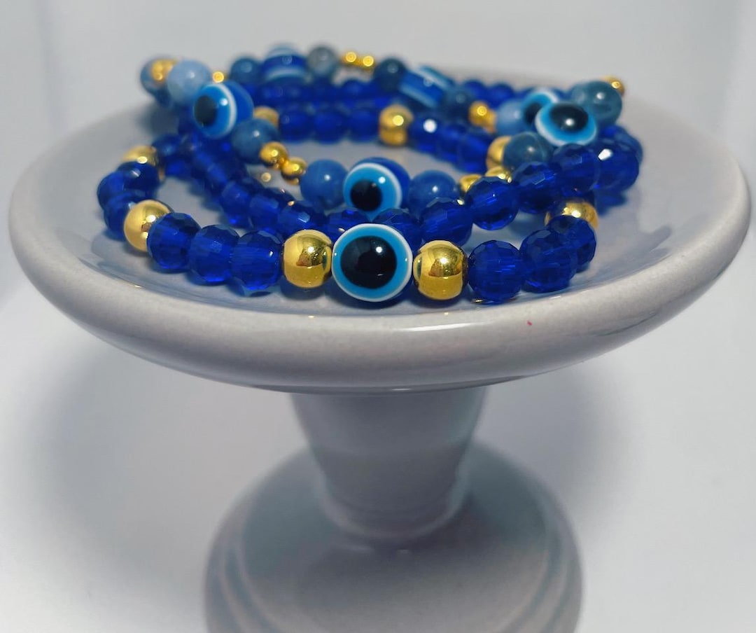 Dark Blue Turkish Evil Eye Stack Bracelet (karma and Relaxation) With ...