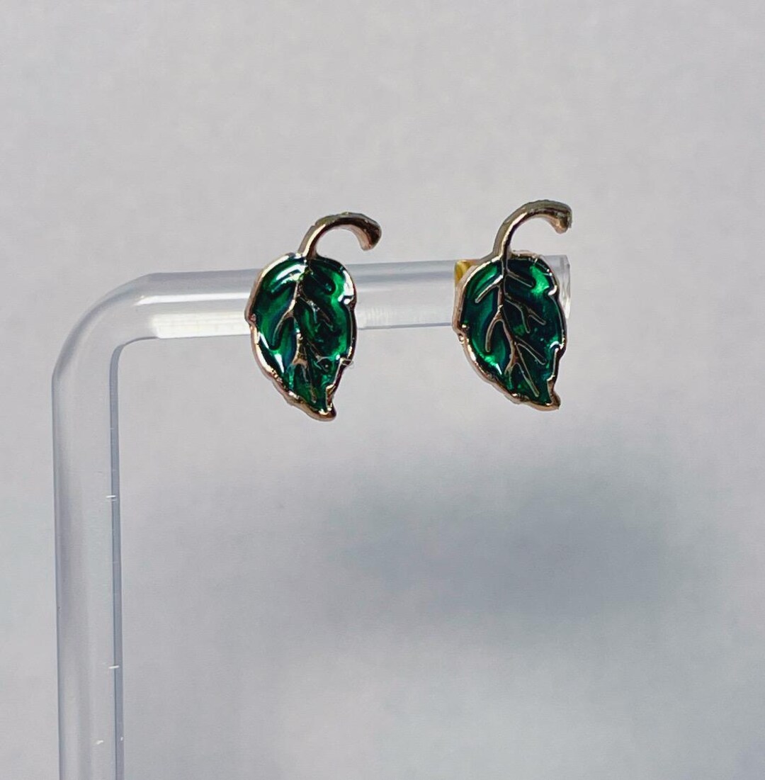 Green Leaf Stud Earrings - Etsy