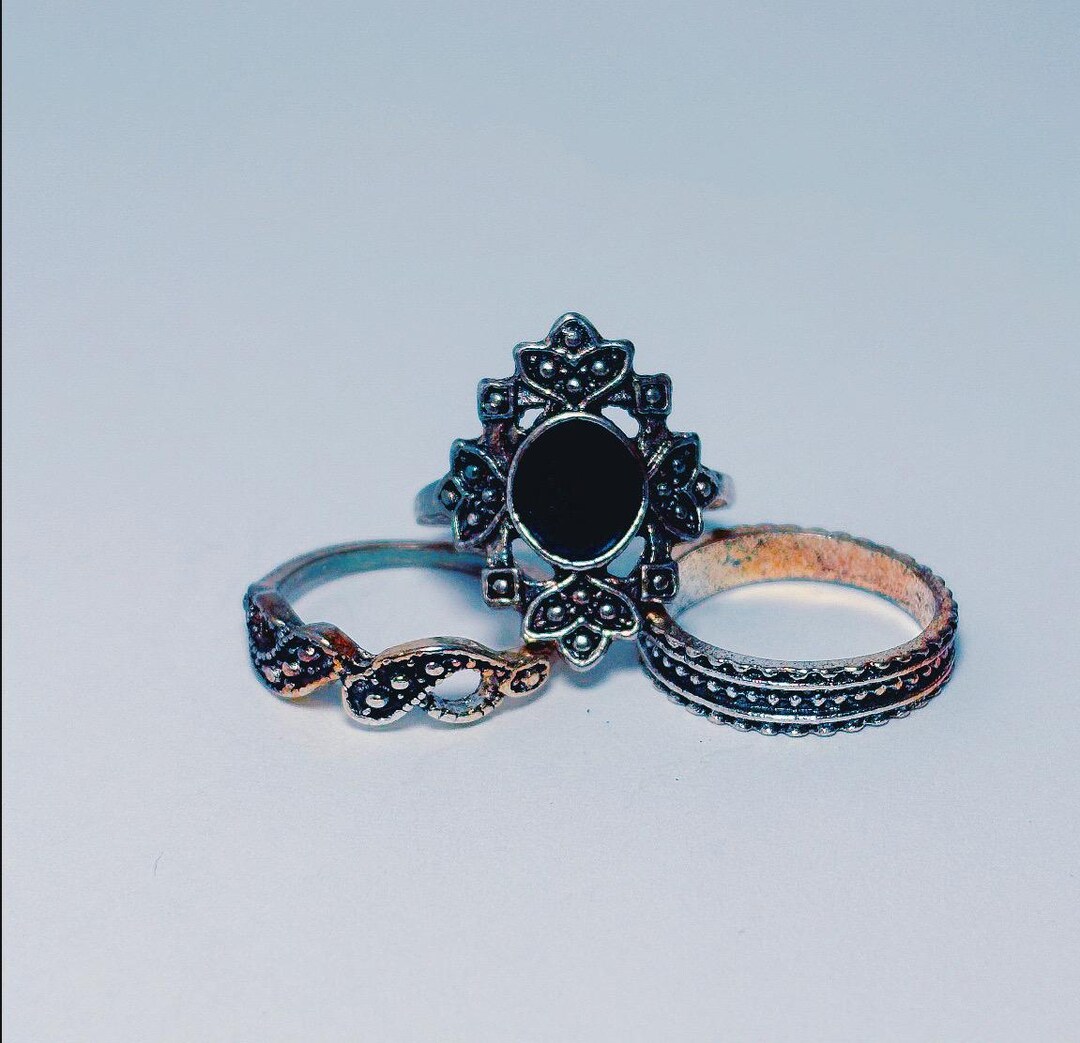 Gothic Antique Style Ring Stack - Tarnished Silver - Etsy