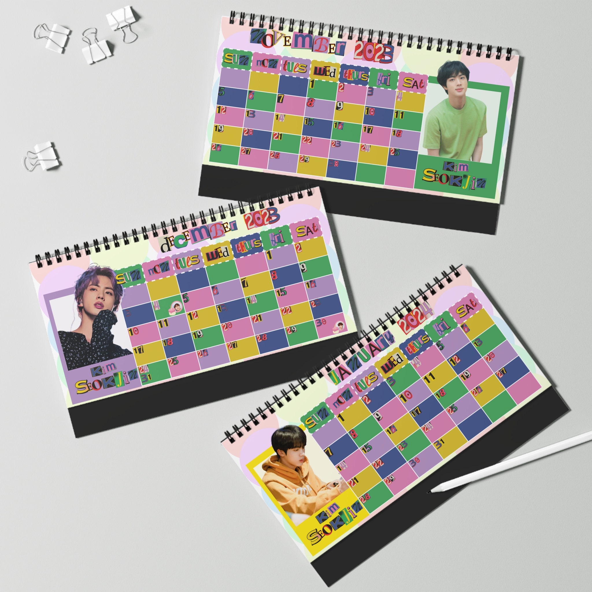 Jin Annual August 2023-july 2024 Desk Calendar With Photo and Pastel ...