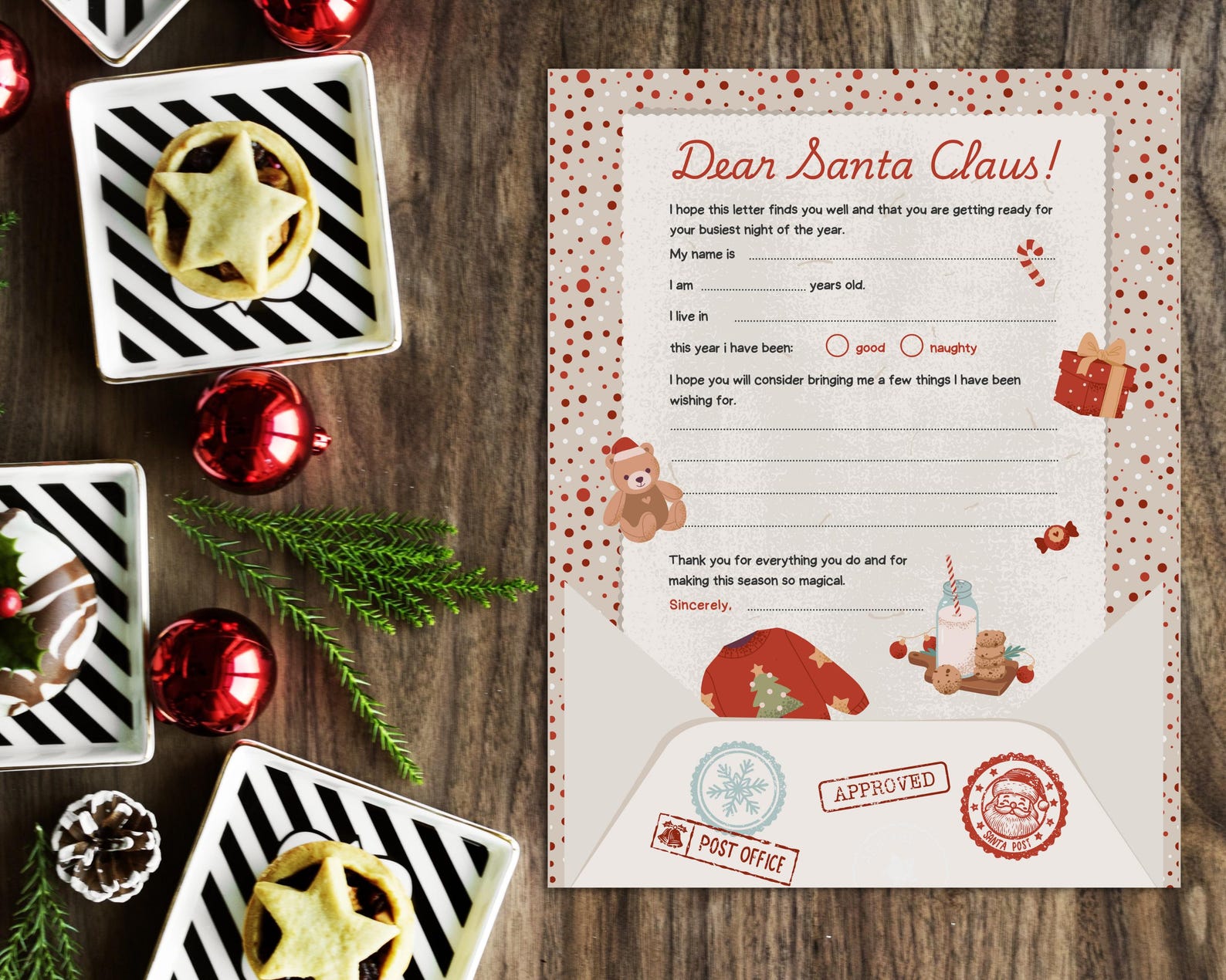 Modello di lettera a Babbo Natale stampabile con lista dei desideri di ...