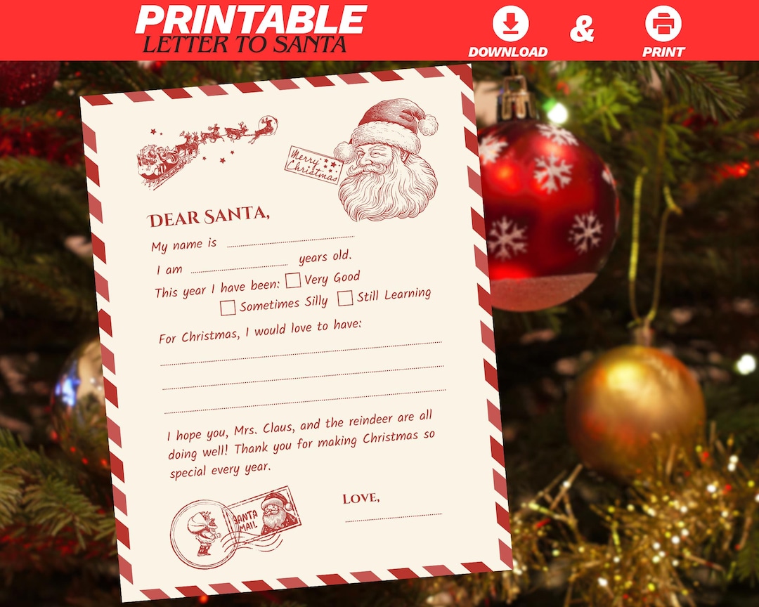 Christmas Wish List Letter Printable Santa Claus Template Kids Holiday ...
