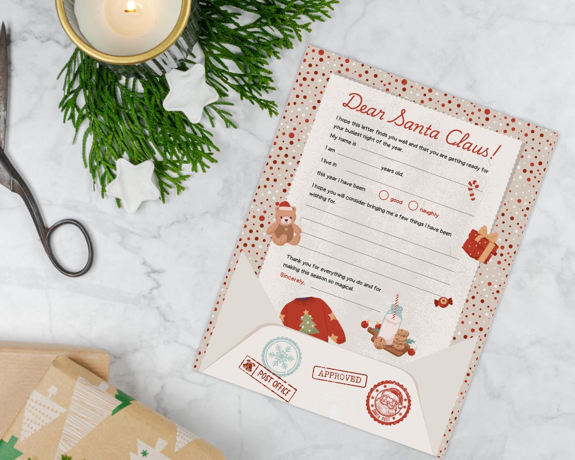 Modello di lettera a Babbo Natale stampabile con lista dei desideri di ...
