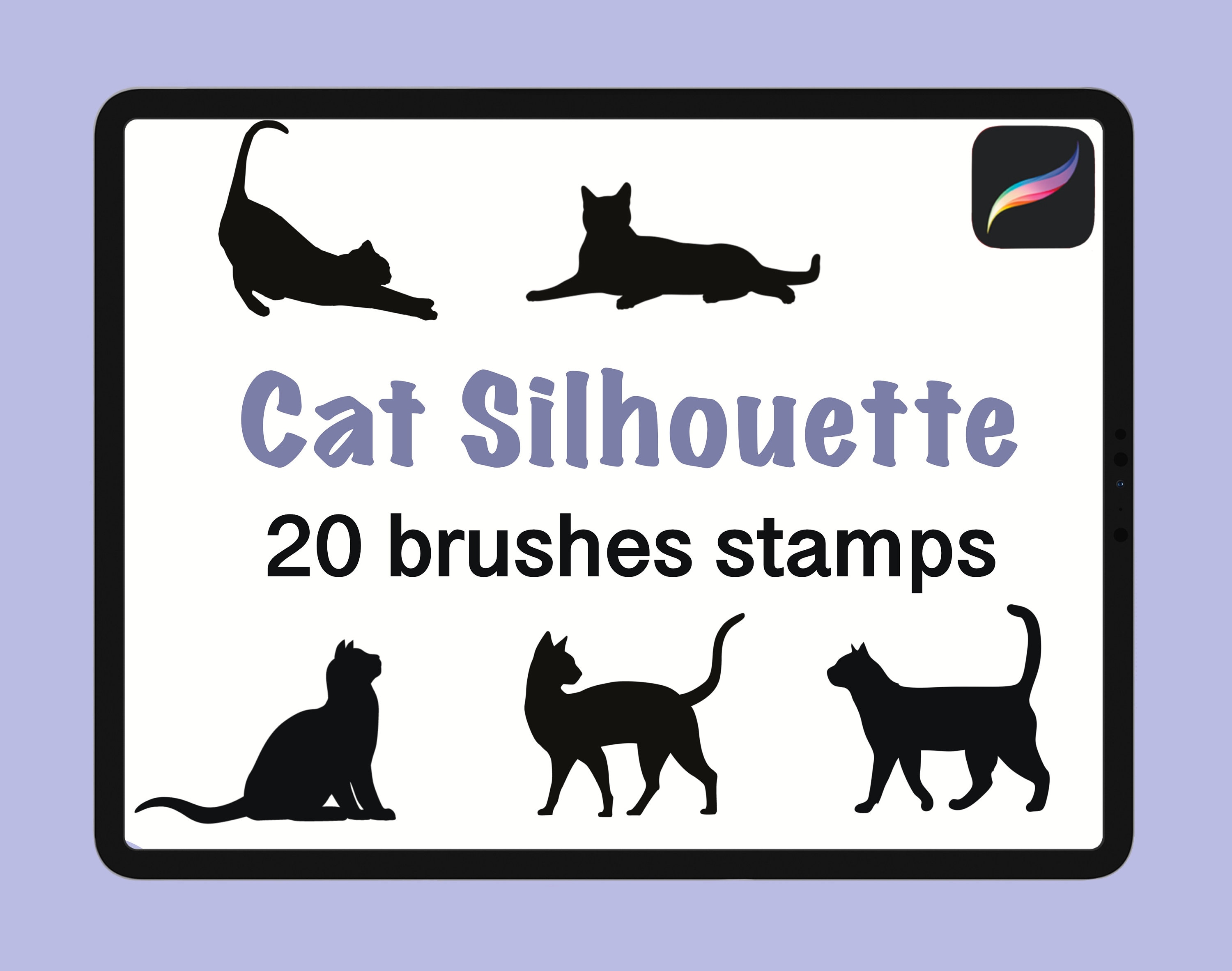 Cat Silhouette Brushes for Procreate, Cat Stamp Brushes for Procreate ...