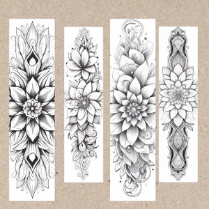 15 Floral Mandala Coloring Printable Bookmarks, PDF and PNG Printable ...