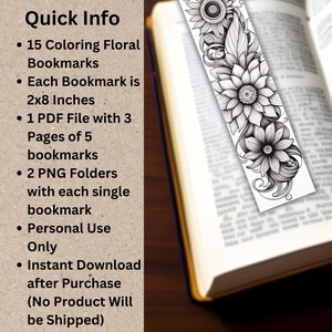 15 Floral Mandala Coloring Printable Bookmarks, PDF and PNG Printable ...