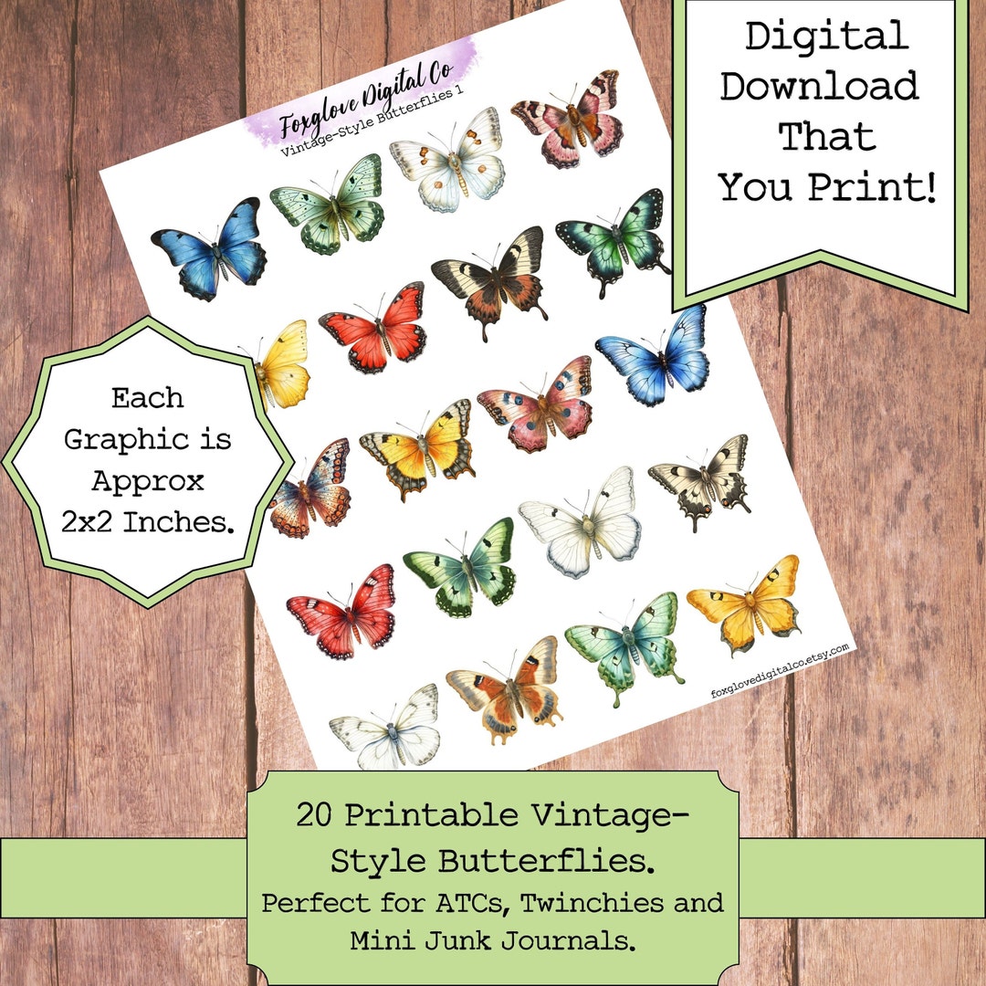Printable Vintage Butterfly Collage Sheet Small Art Collage - Etsy