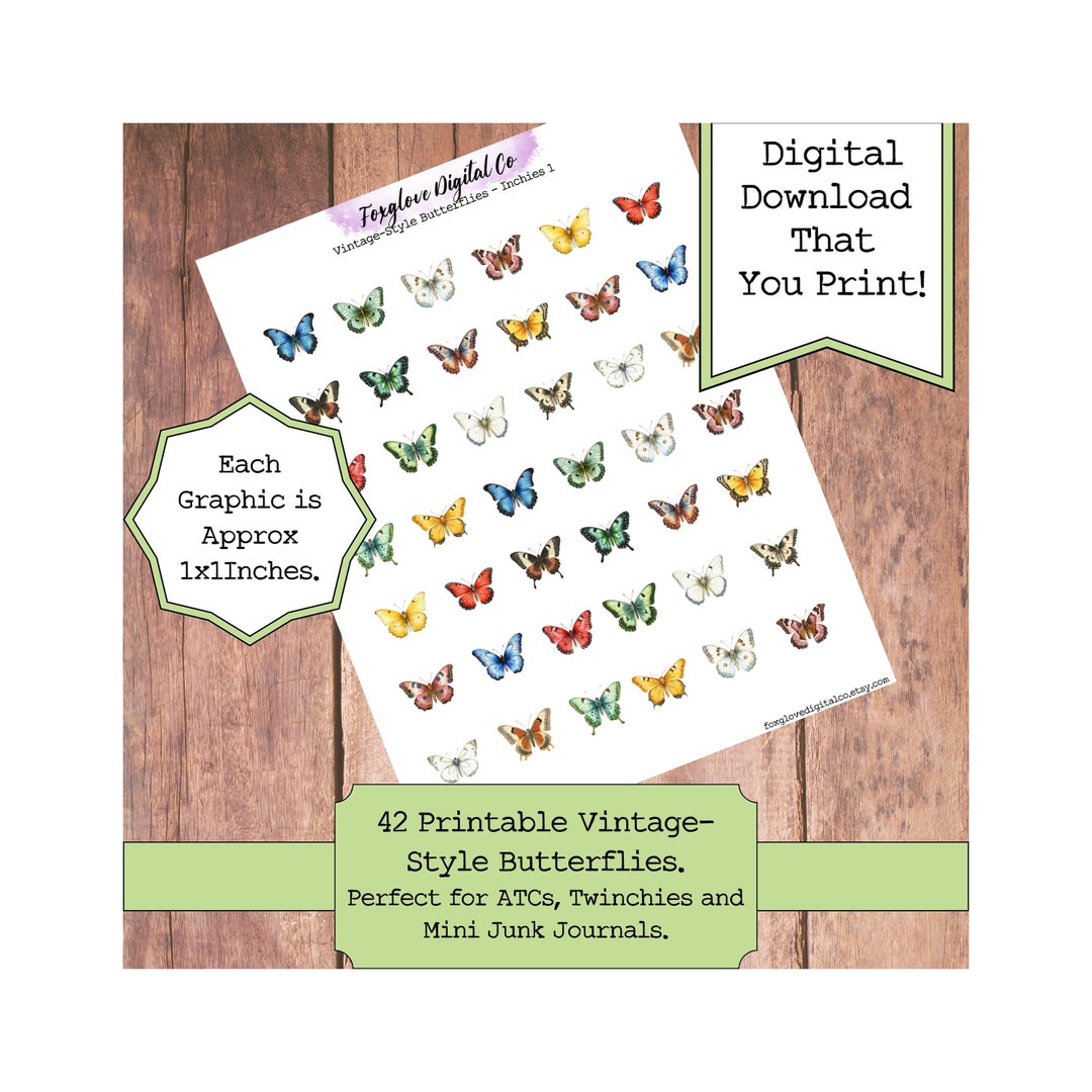 Printable Vintage Butterfly Collage Sheet for Inchies | Digital Collage ...