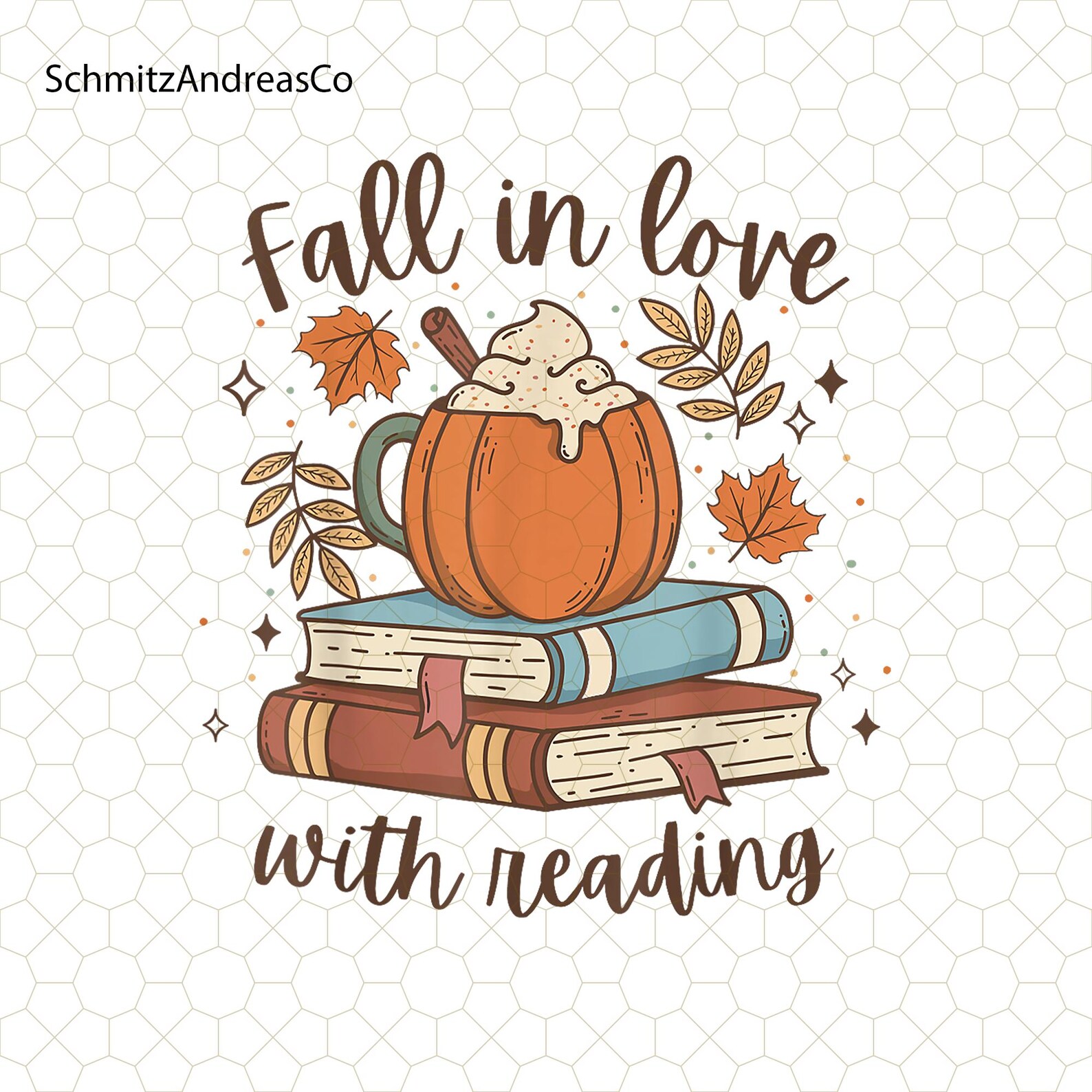 Fall in Love With Reading Autumn Librarian Cute Book Lover Png, Autumn ...