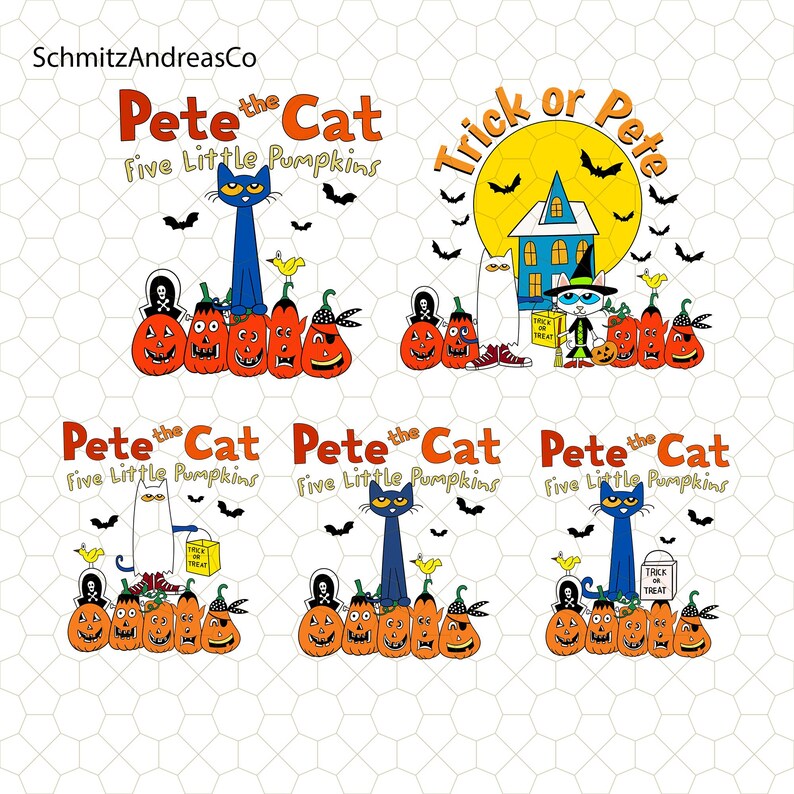 Pete the Cat Five Little Pumpkin Bundle Png, Pete the Cat Halloween Png ...