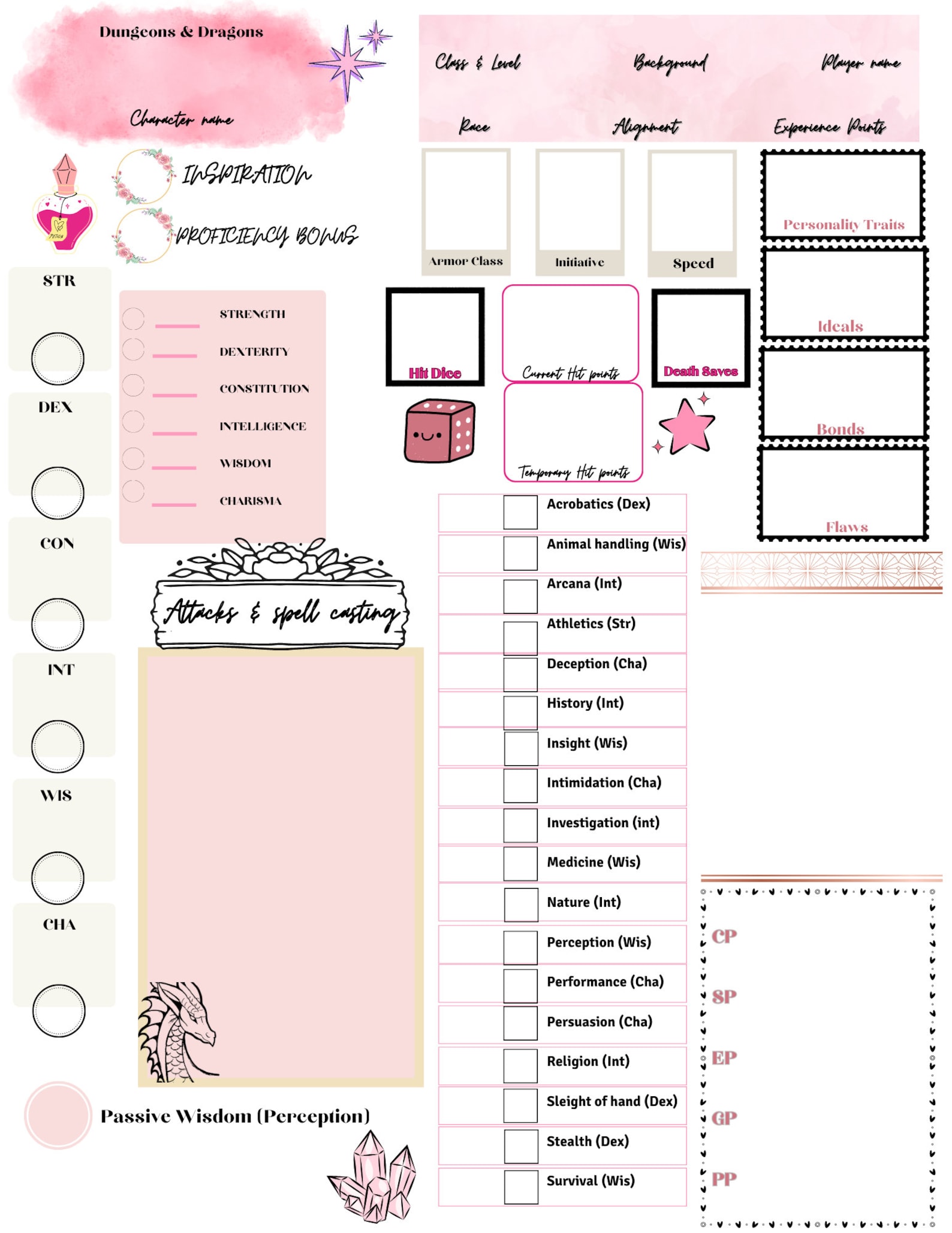 Dnd PINK Character Sheet *digital - Etsy