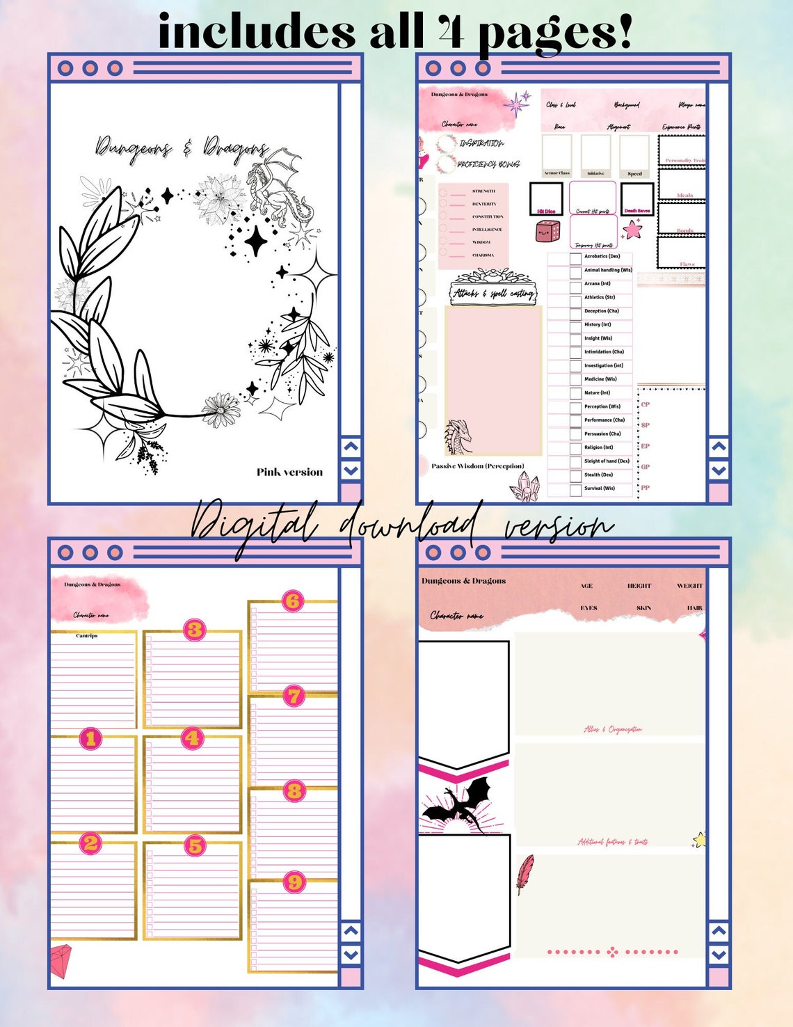 Dnd PINK Character Sheet *digital - Etsy
